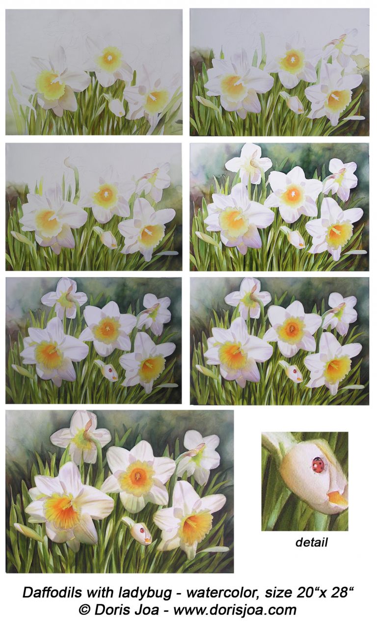 Painting of Daffodils - Flowers in Watercolor - How to paint them